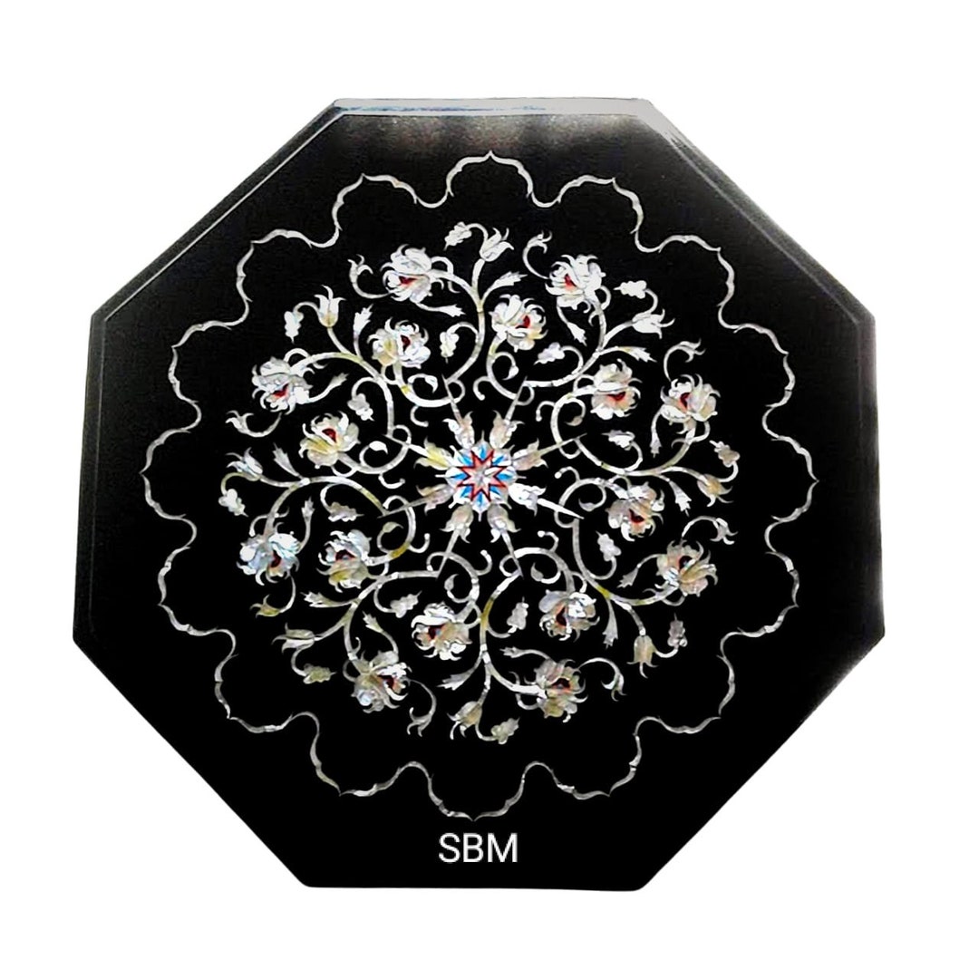 Luxurious Tebil Top in Black With Intricate Inlay Marble Unique ...