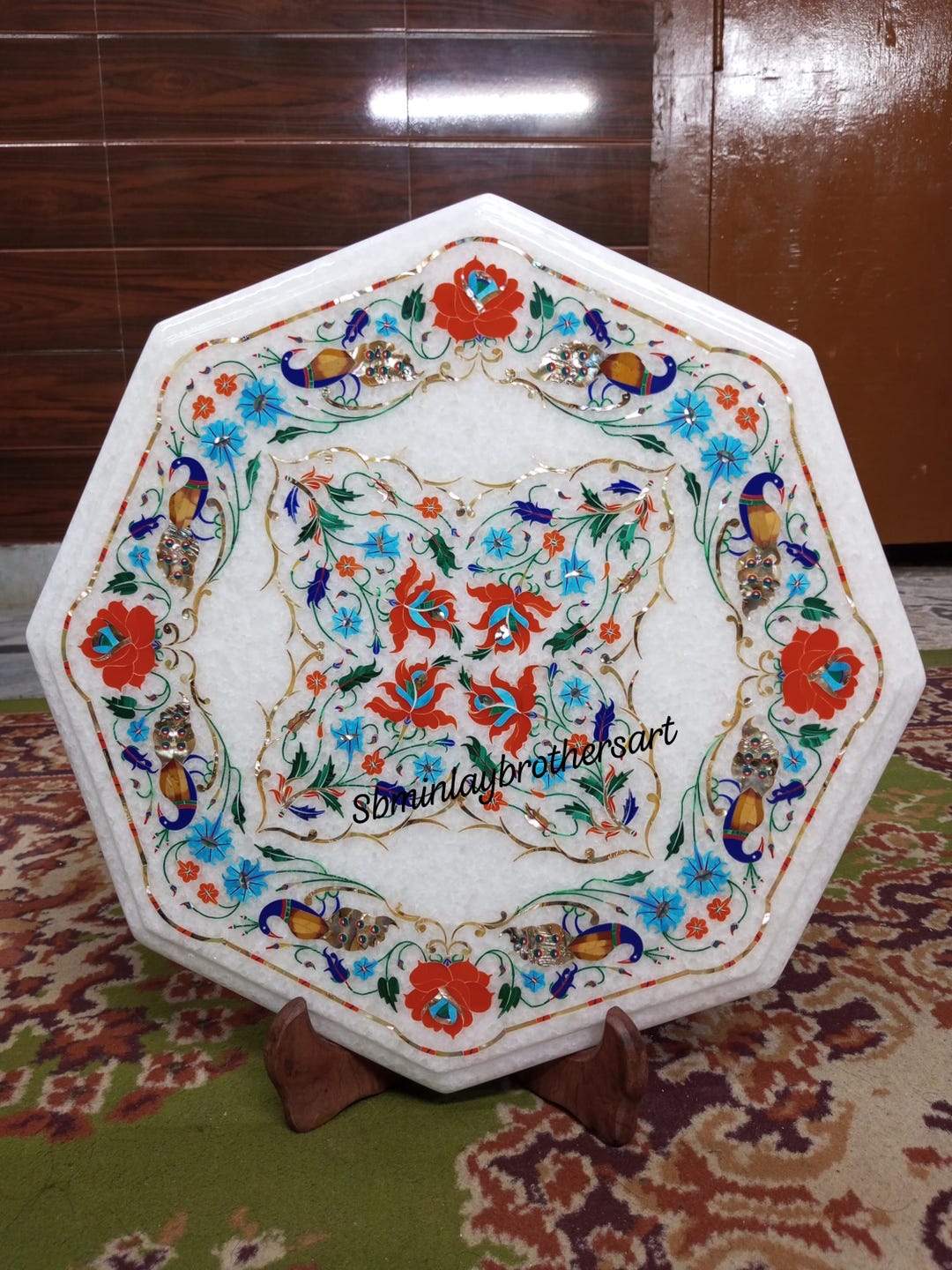 Decorative Taj Mahal Design Inlay Marble Coffee Table Top - Handmade ...