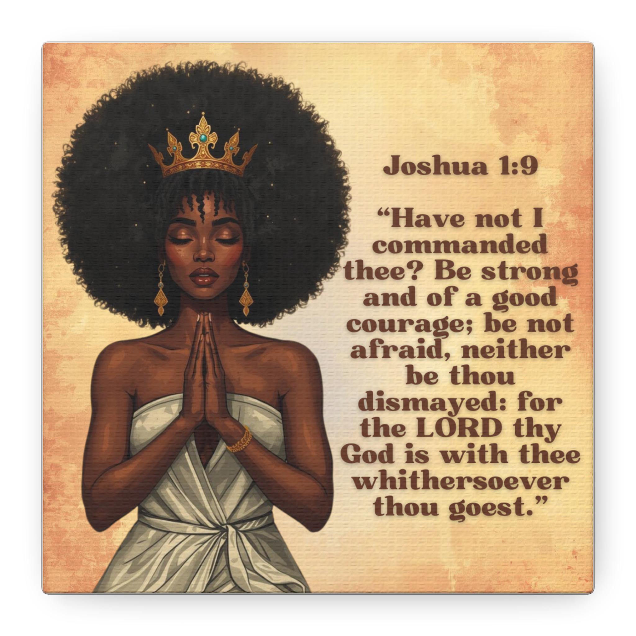 Afro Queen Praying Joshua 1:9 Matte Canvas | Christian Scripture Wall ...