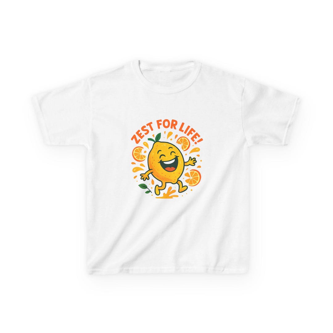 Zest for Life Smiling Orange Character Kids Tee | Citrus Cartoon Shirt ...