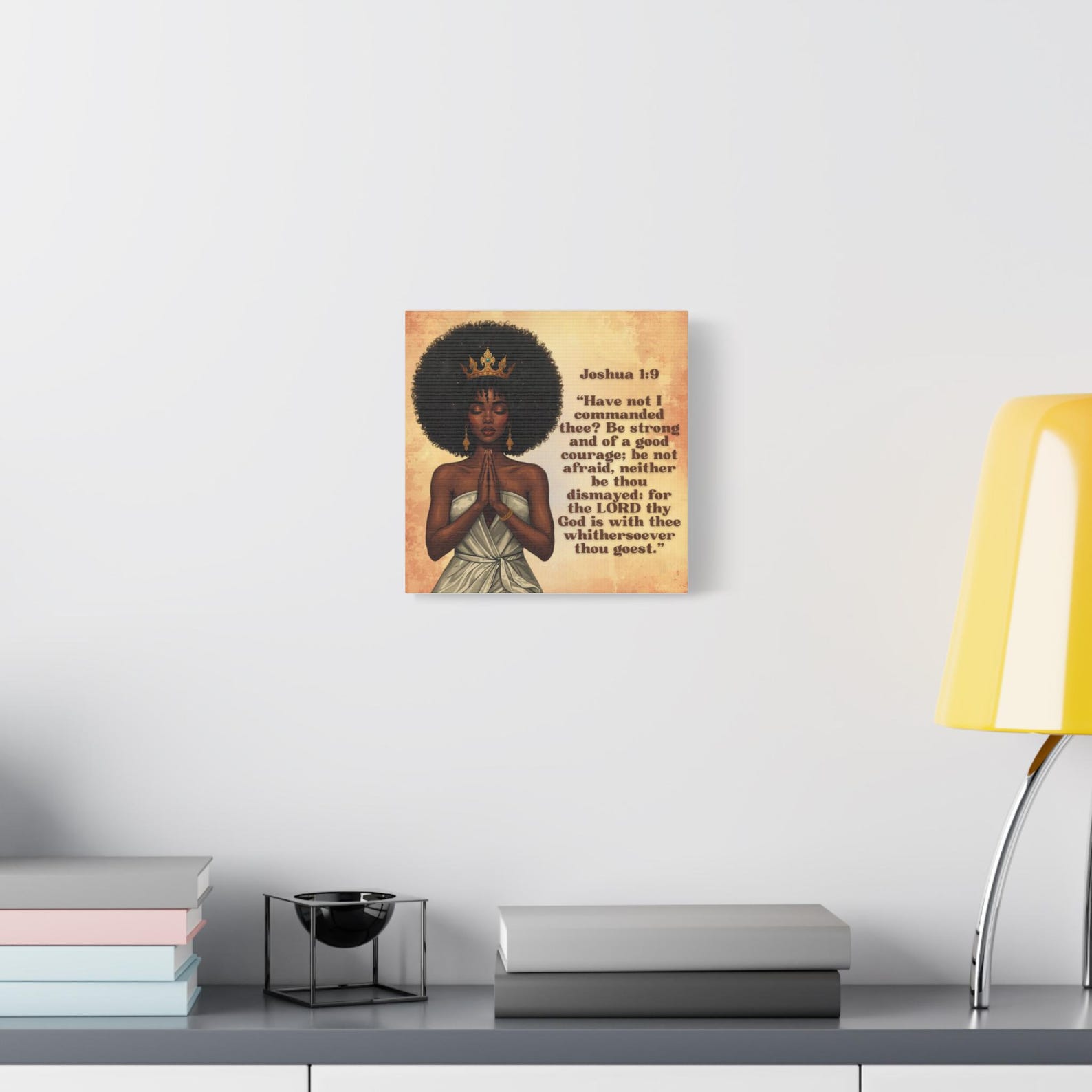 Afro Queen Praying Joshua 1:9 Matte Canvas | Christian Scripture Wall ...