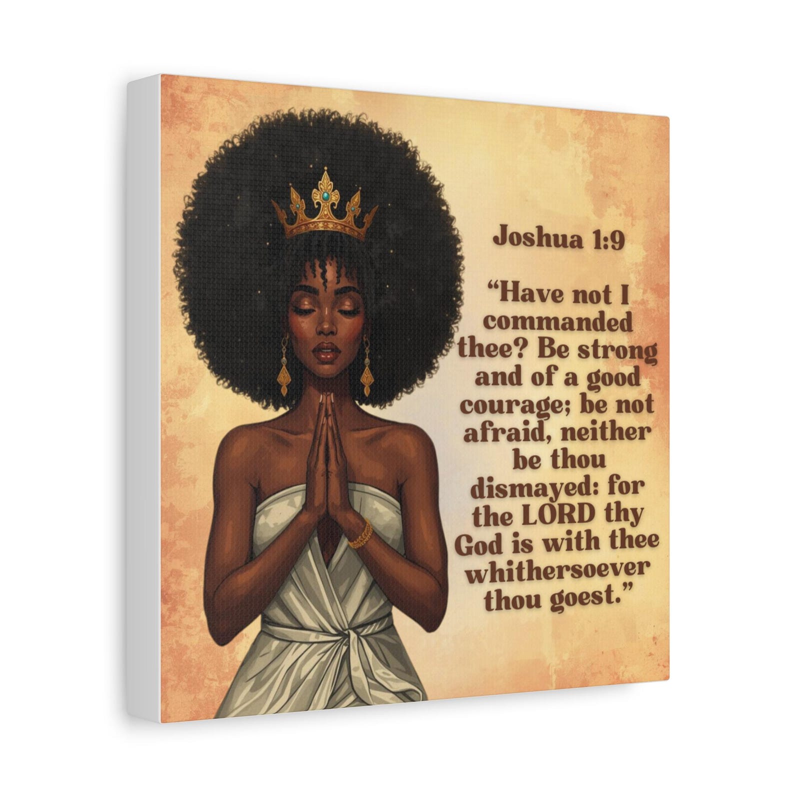 Afro Queen Praying Joshua 1:9 Matte Canvas | Christian Scripture Wall ...