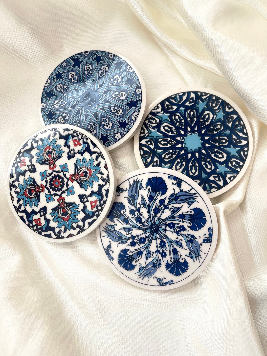 Traditional Mediterranean Tile Coaster,mixed Set of 4 Ceramic Tile ...
