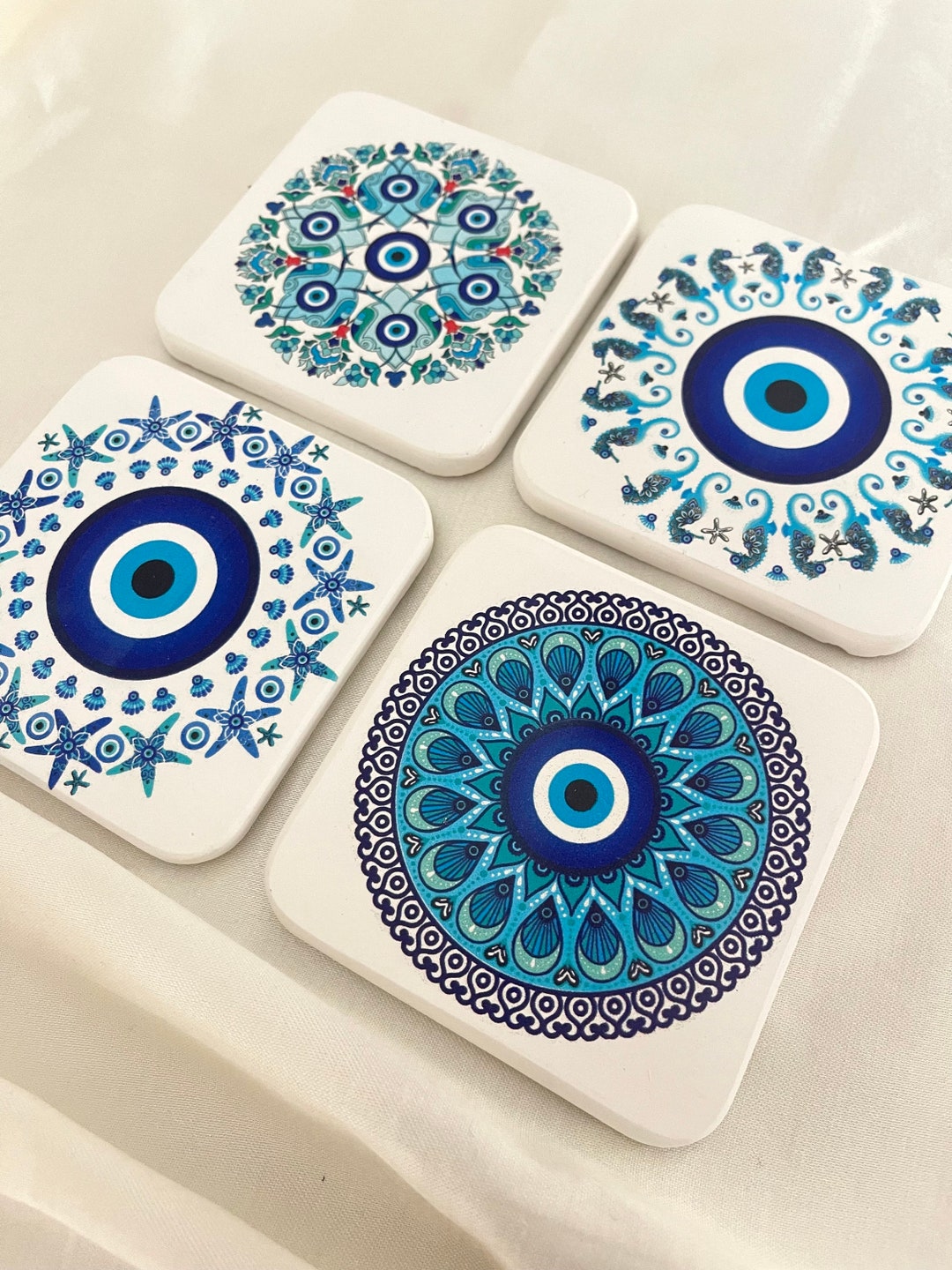 Evil Eye Drink Coasters Set of 4, Mediterranean Design Coasters,non ...
