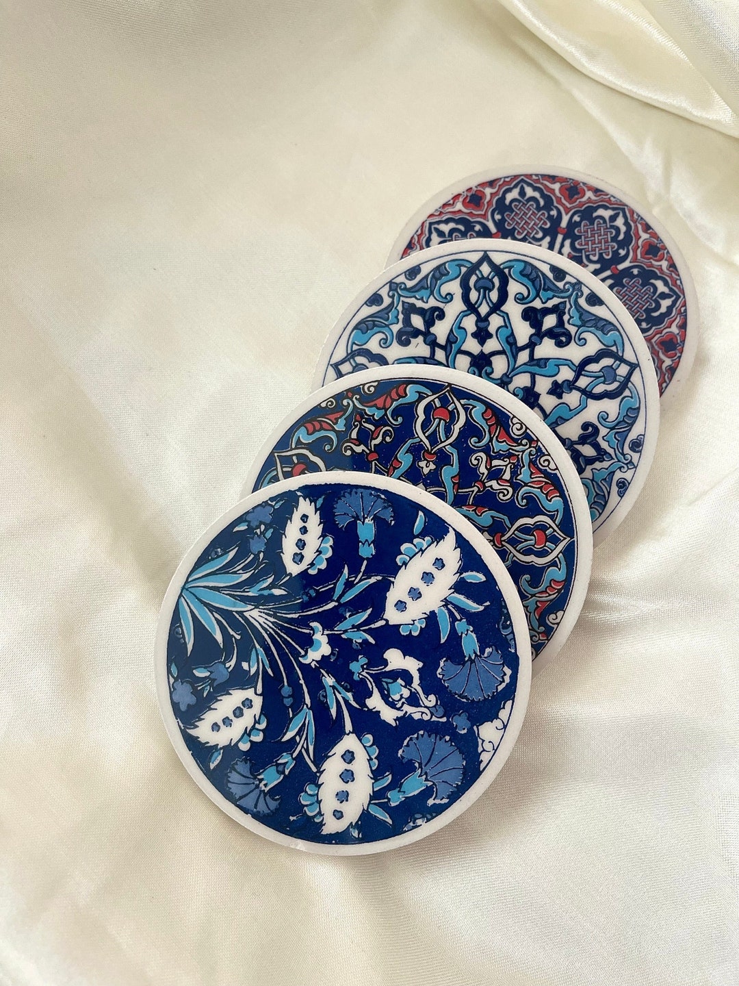 Traditional Mediterranean Tile Coaster,mixed Set of 4 Ceramic Tile ...