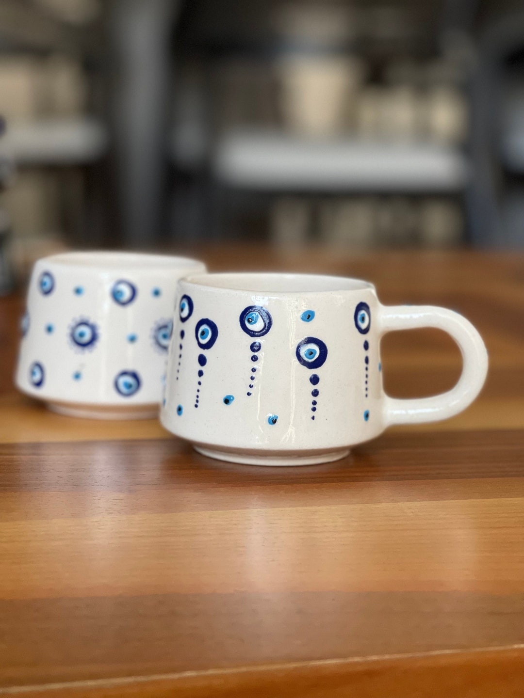 Evil Eye Mediterranean Ceramic Coffee Mug, Turkish Handmade Coffee Mug ...