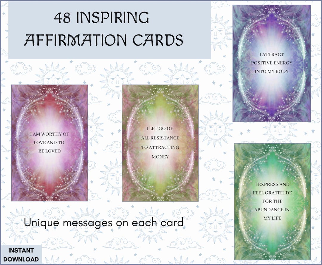 48 Inspiring Affirmation Cards: Daily Inspiration (instant Download) - Etsy