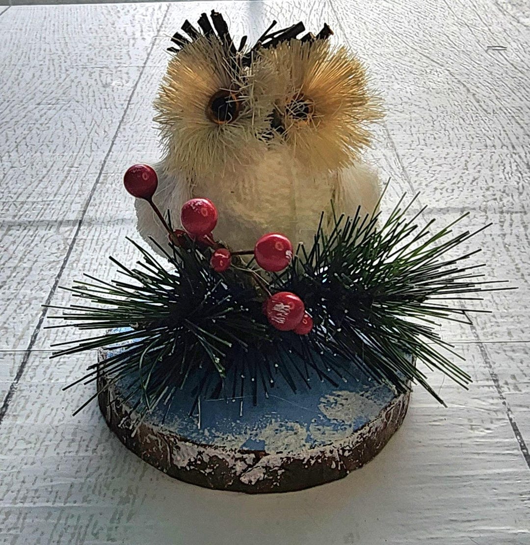 Handmade Sisal Winter Owl on Natural Wood Round - Etsy