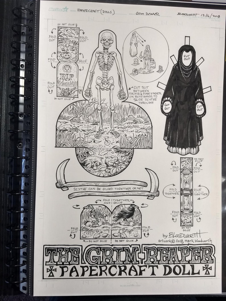 ORIGINAL Artwork-the Grim Reaper Paper Doll - Etsy