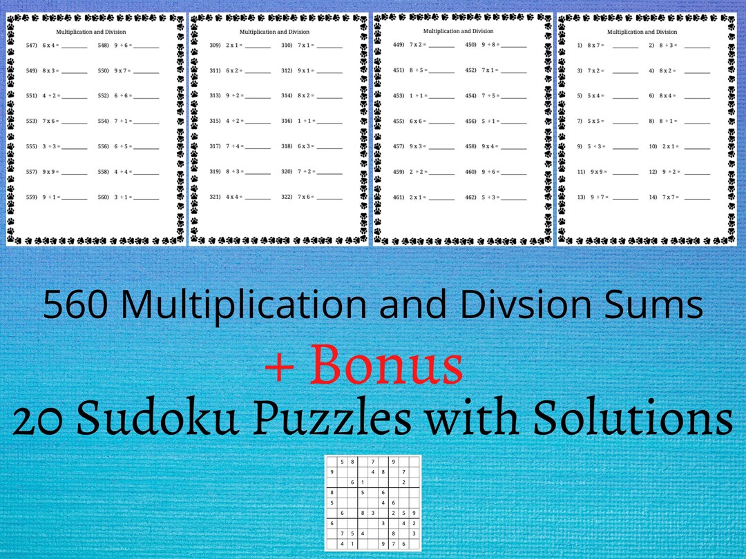 Multiplication and Division Worksheets for Children 20 Free Sudoku ...