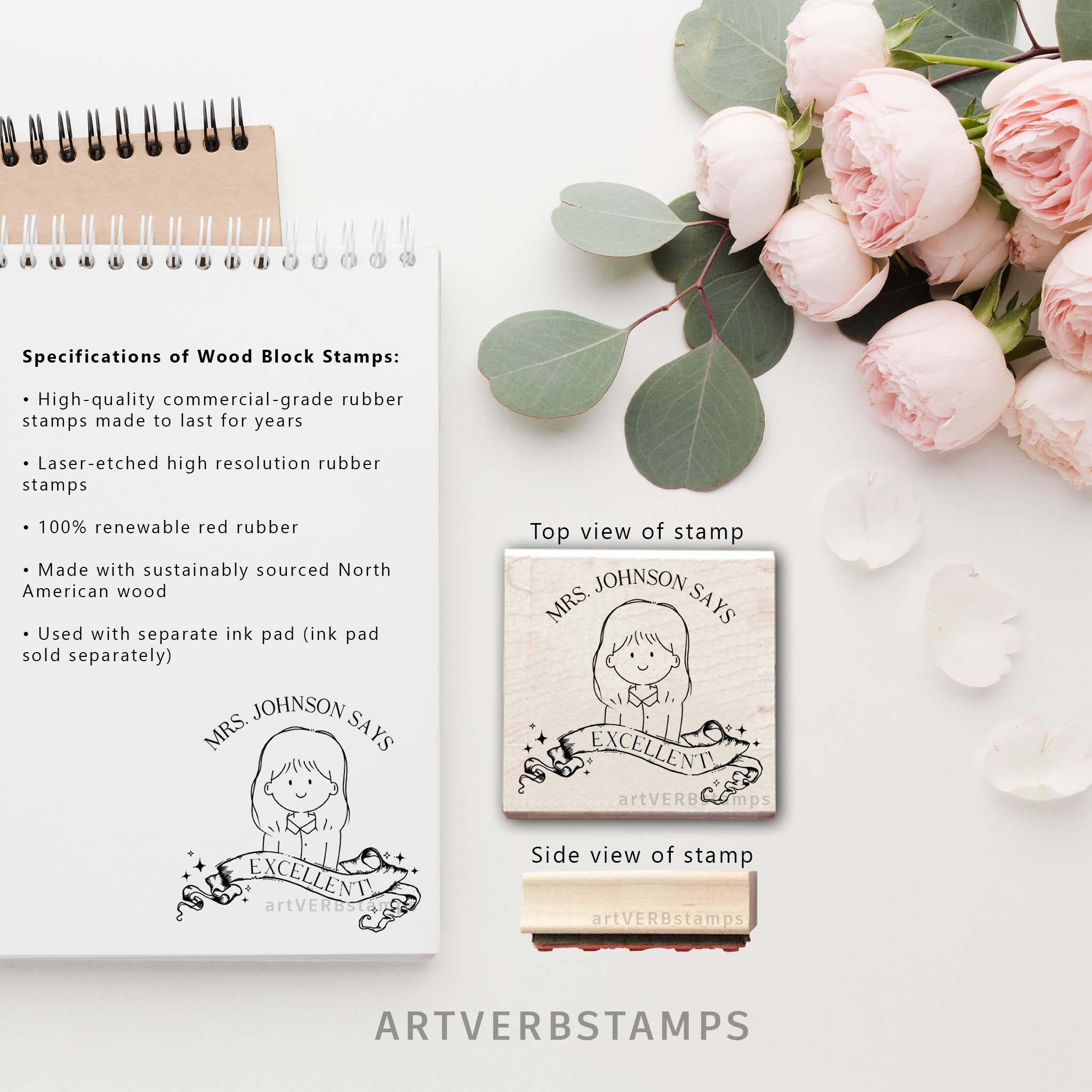 Personalized Female Teacher Rubber Stamp, Custom Teacher Stamp ...