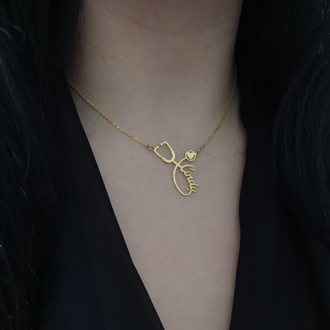 Custom Stethoscope Name Necklace Jewelry for Doctor Personalized Heart ...