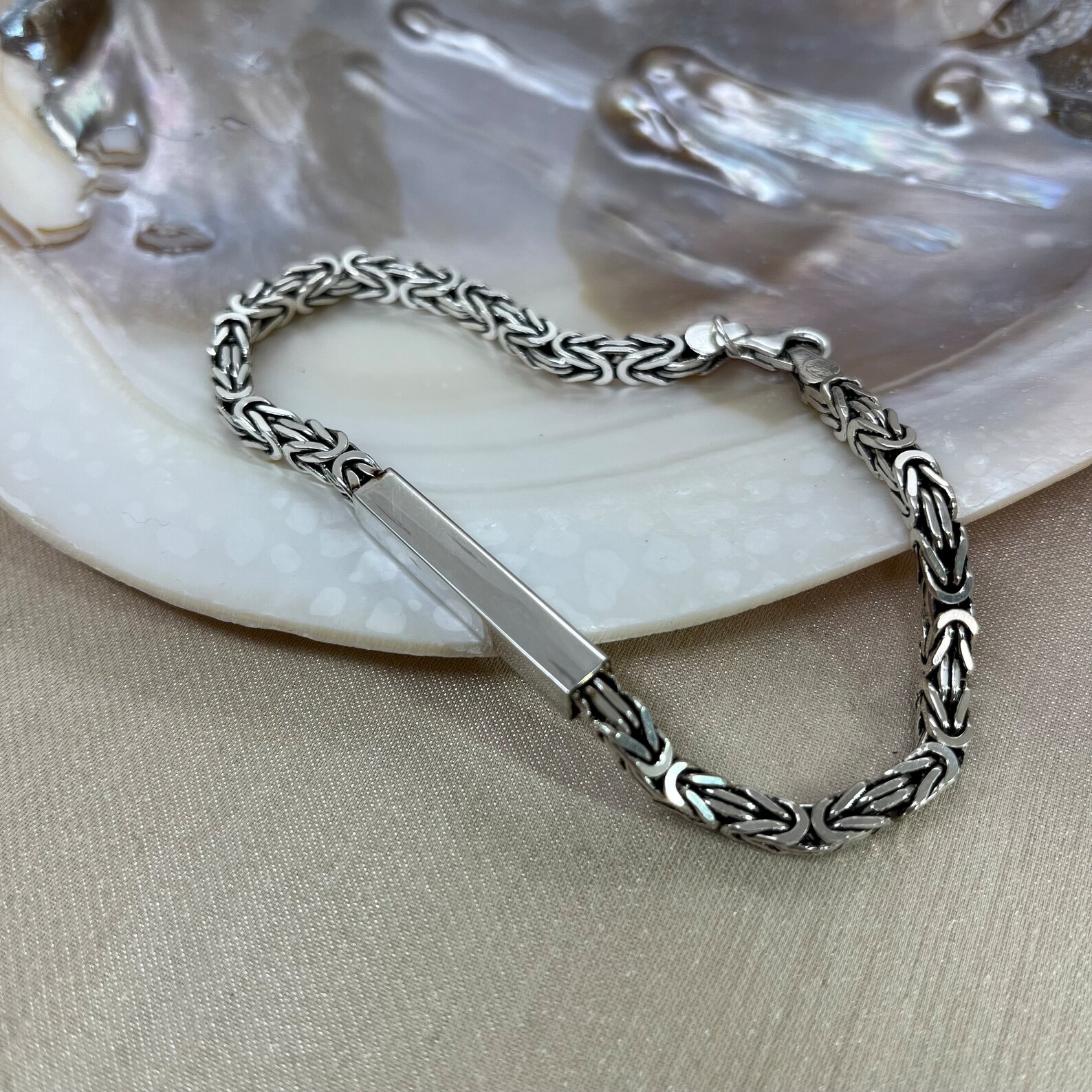 925 Silver Custom Byzantine Bracelet Thick Chain Oxidized - Etsy