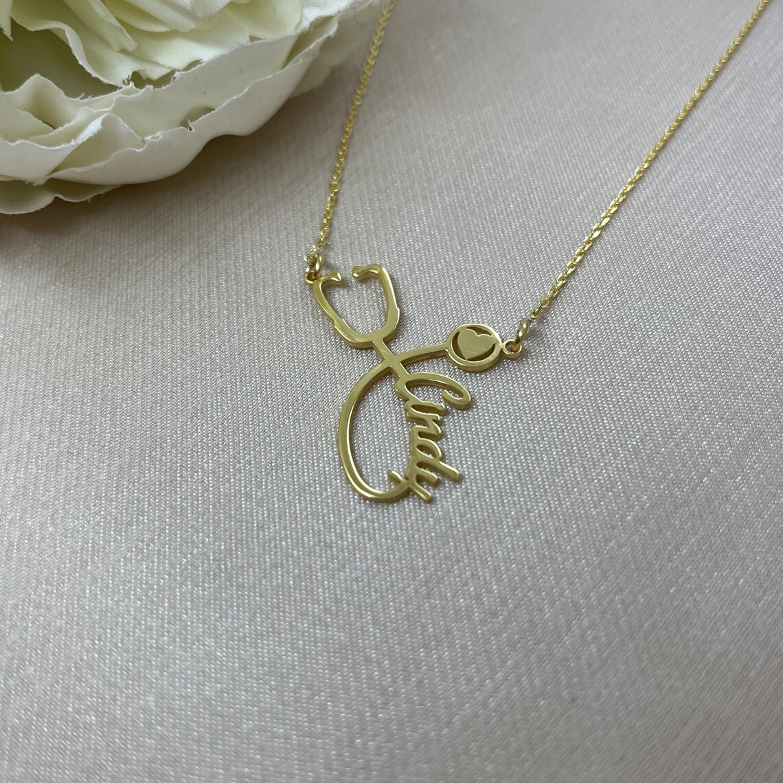 Custom Stethoscope Name Necklace Jewelry for Doctor Personalized Heart ...