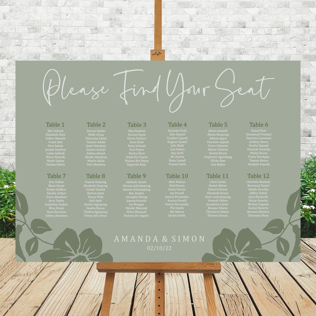 Sage Green Wedding Seating Plan/chart Sizes A0, A1, A2 - Etsy UK