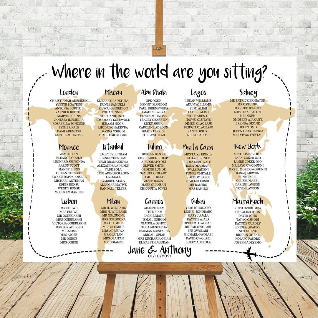 World Map Seating Plan/chart for Wedding Sizes A2, A1, A0 - Etsy UK