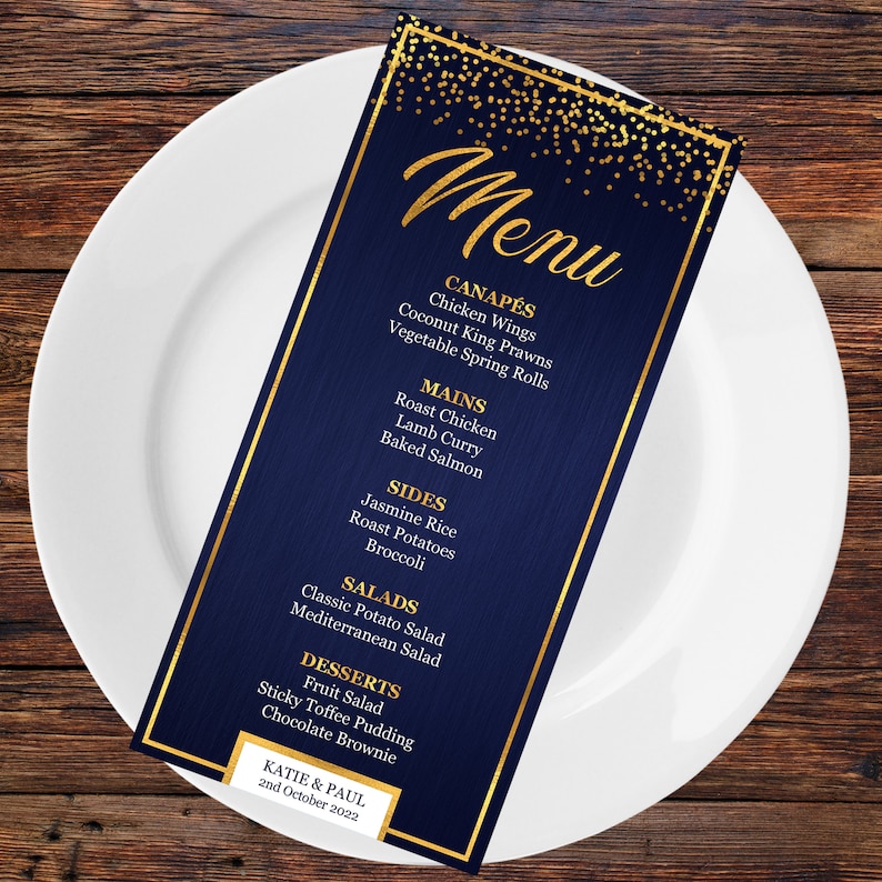 Navy and Gold Wedding Menu Cards - Etsy UK