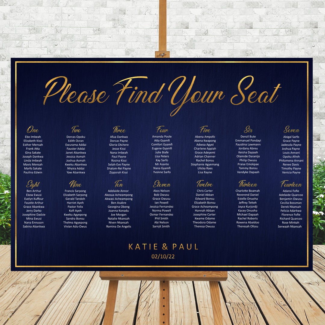 Navy and Gold Seating Plan/chart for Wedding Sizes A0, A1, A2 - Etsy UK