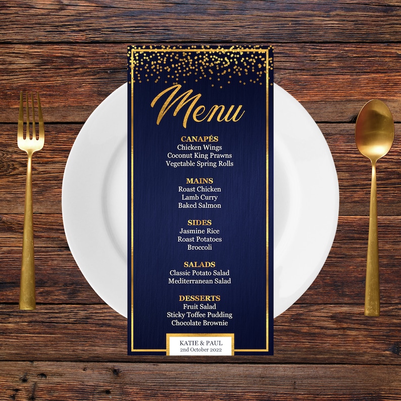 Navy and Gold Wedding Menu Cards - Etsy UK