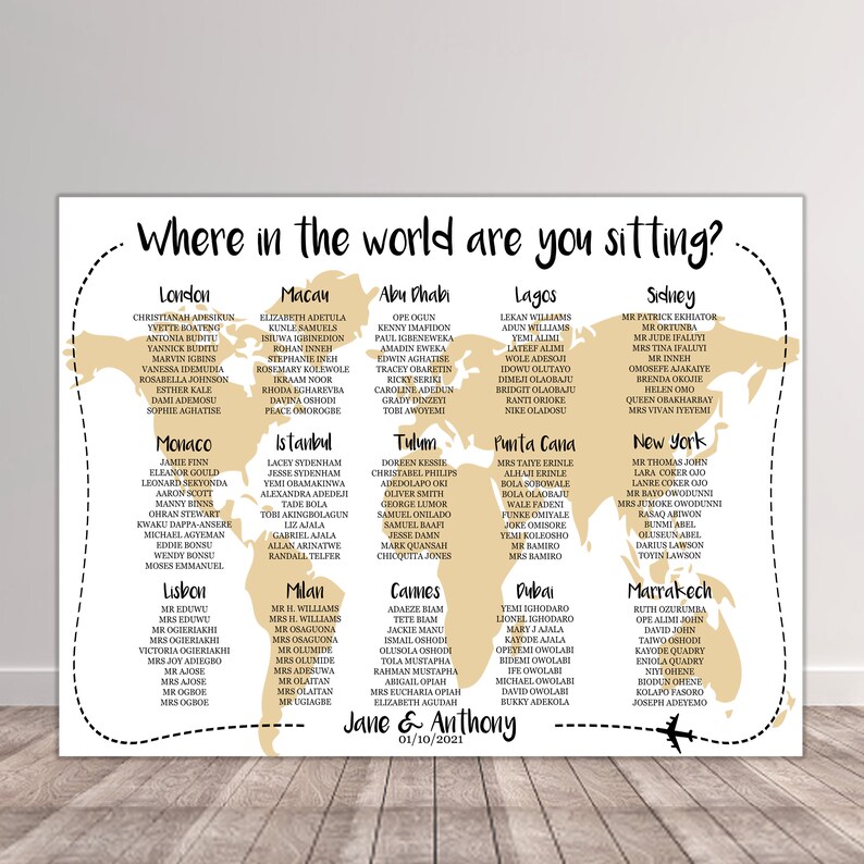 World Map Seating Plan/chart for Wedding Sizes A2, A1, A0 - Etsy UK