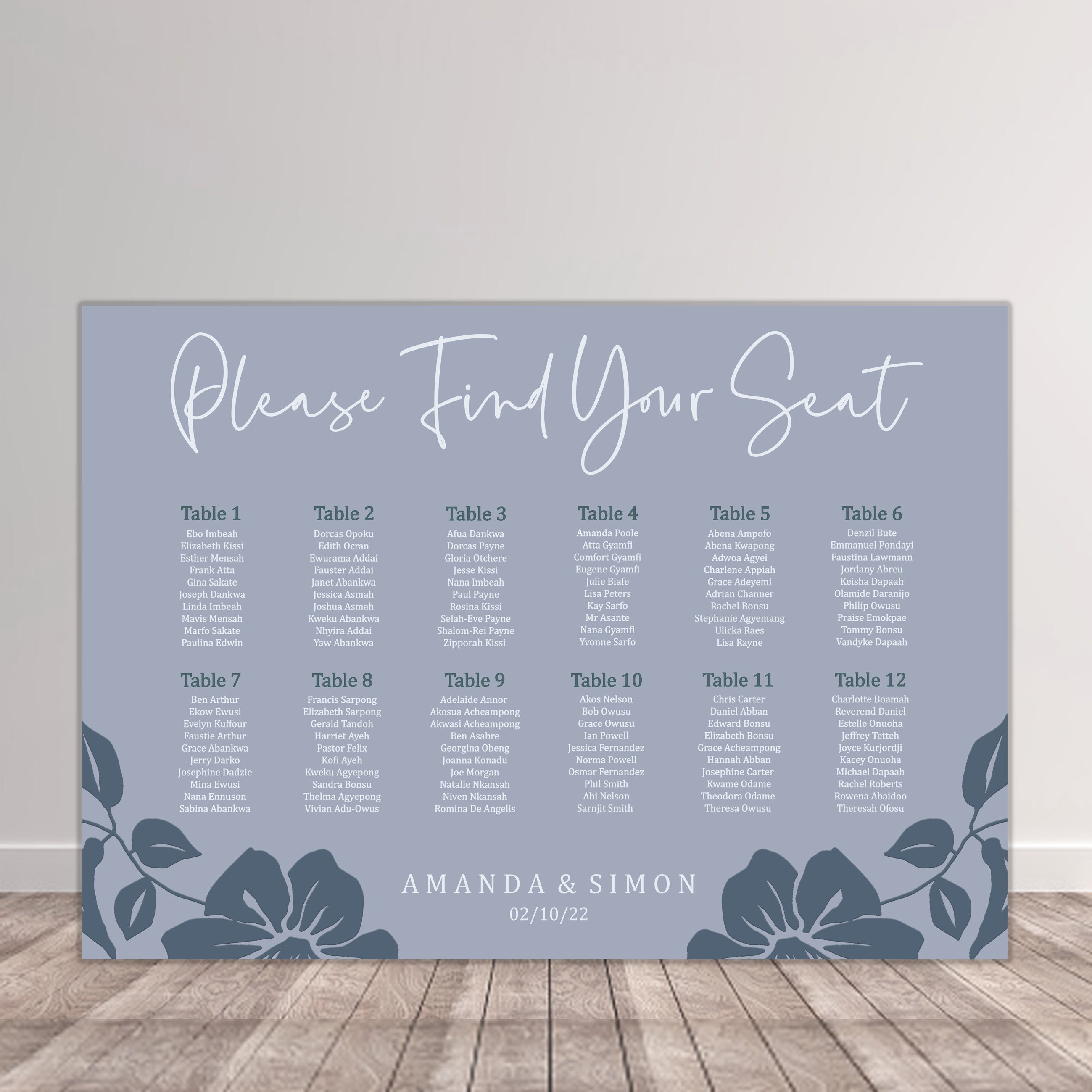 Powder Blue Wedding Seating Plan/chart Sizes A0, A1, A2 - Etsy UK