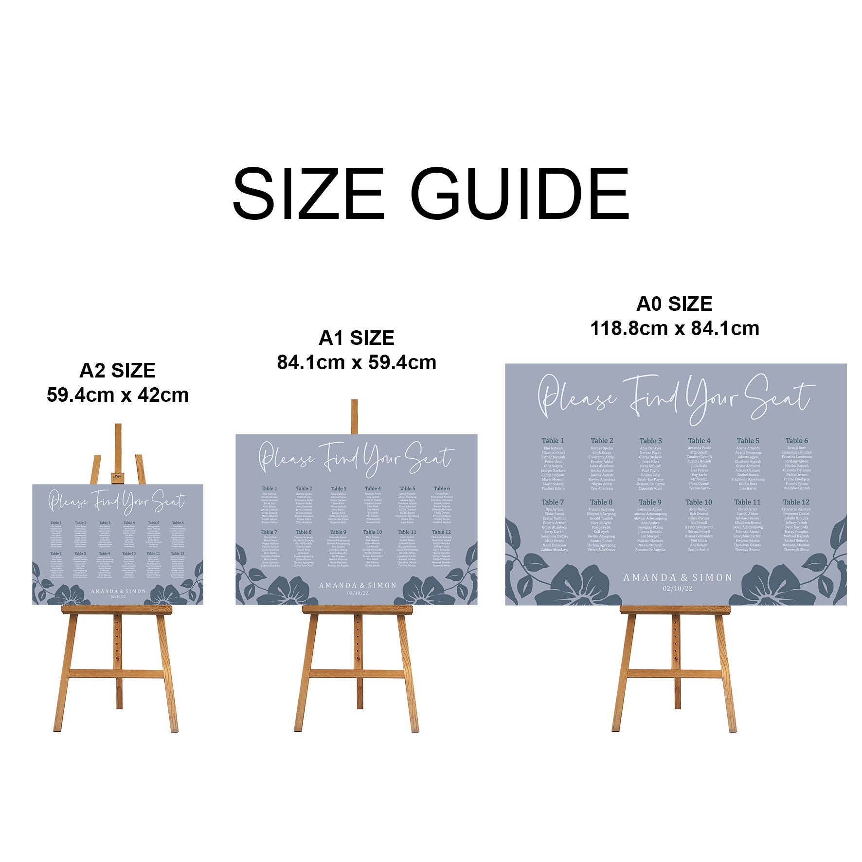 Powder Blue Wedding Seating Plan/chart Sizes A0, A1, A2 - Etsy UK