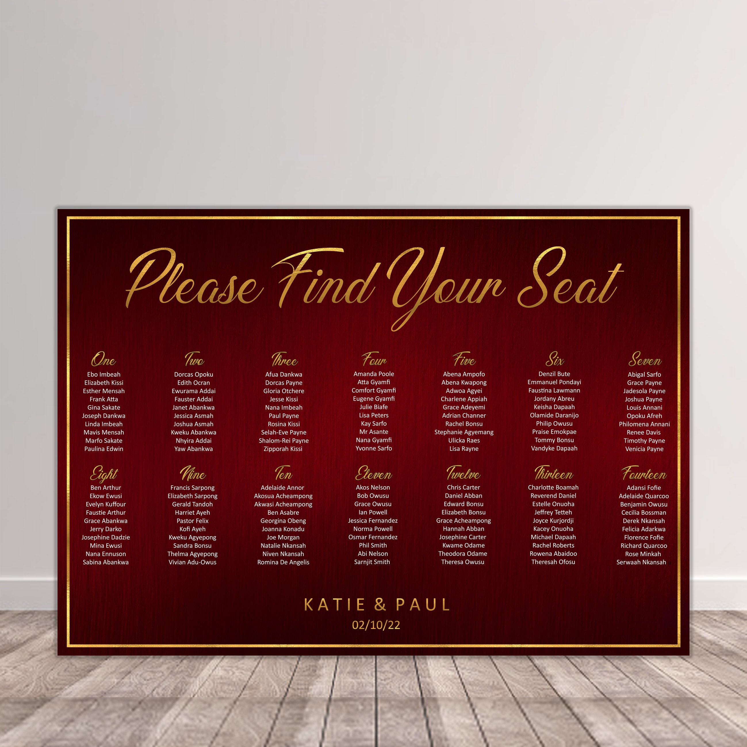 Burgundy and Gold Seating Plan/chart for Wedding Sizes A0, A1, A2 - Etsy UK