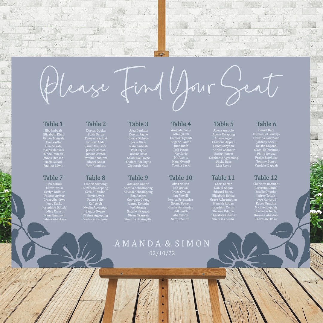 Powder Blue Wedding Seating Plan/chart Sizes A0, A1, A2 - Etsy UK