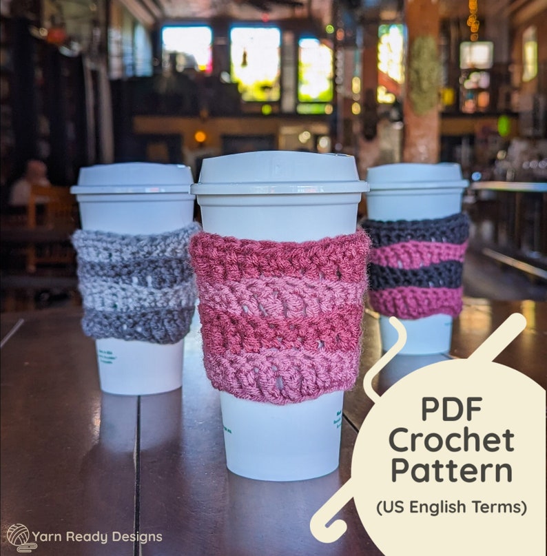 Coffee Sleeve PATTERN - Crochet Waves Cozy - US English Terms - PDF ...