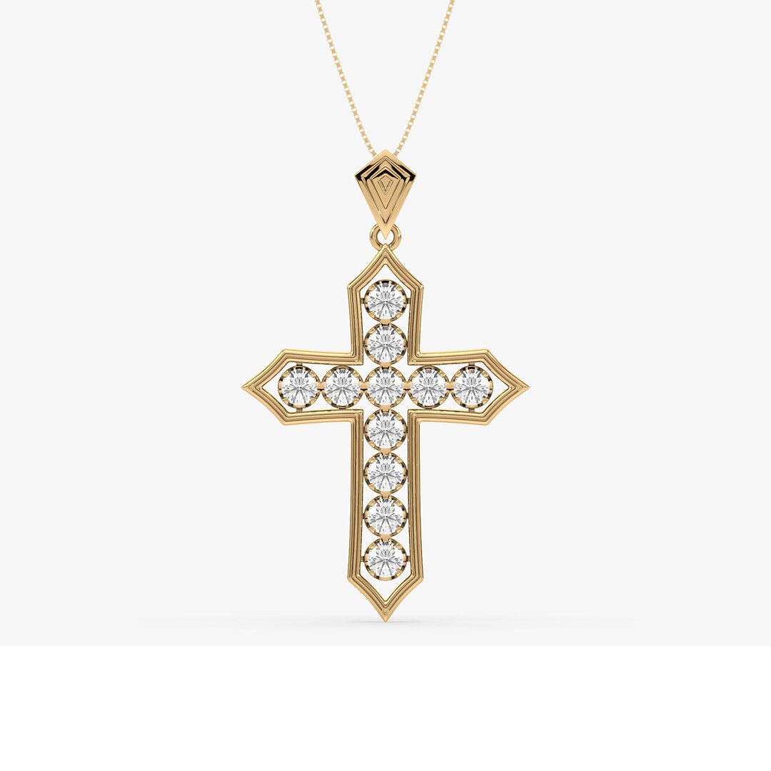 14K Yellow Gold Floating Lab Grown Diamond Cross Pendant, 2.75ctw - Etsy