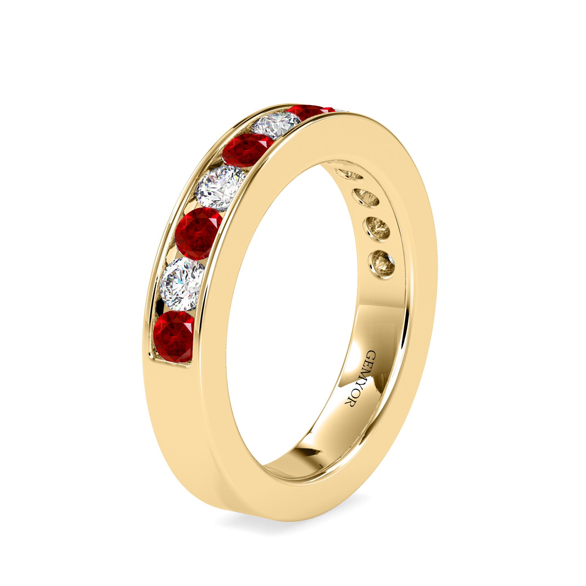 Ruby and Diamond Channel Set Half Eternity Band, Red Sparkle, Gem ...
