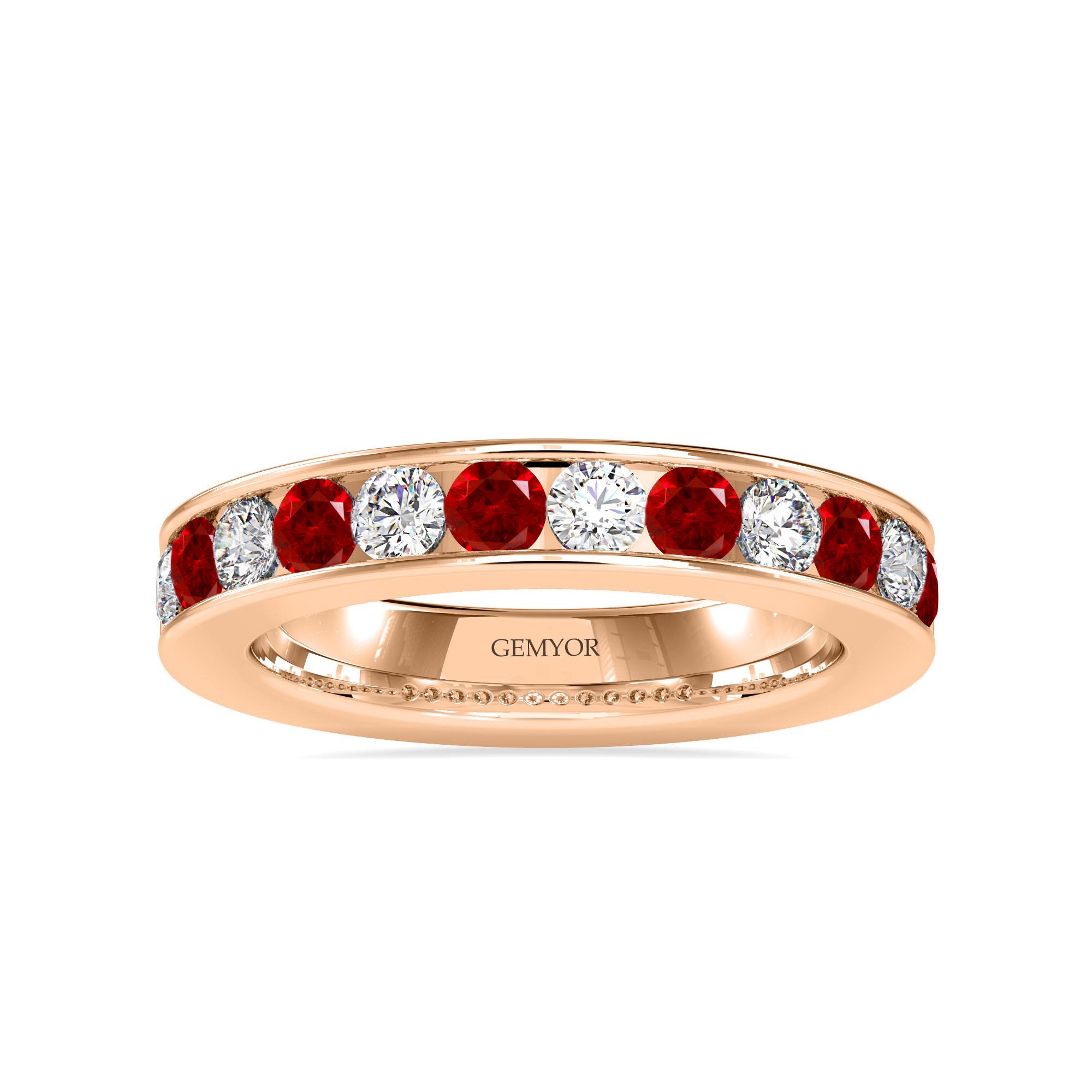 Ruby and Diamond Channel Set Half Eternity Band, Red Sparkle, Gem ...