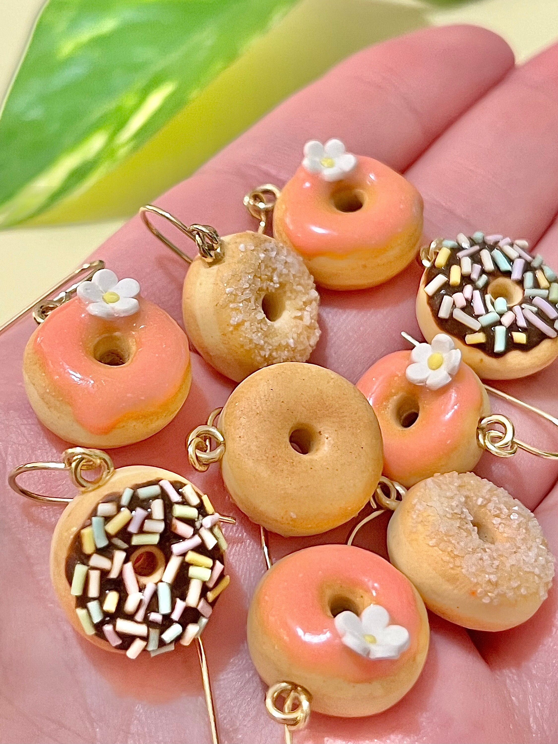 Handmade Donut Polymer Clay Statement Hooks Earrings, Cottagecore ...