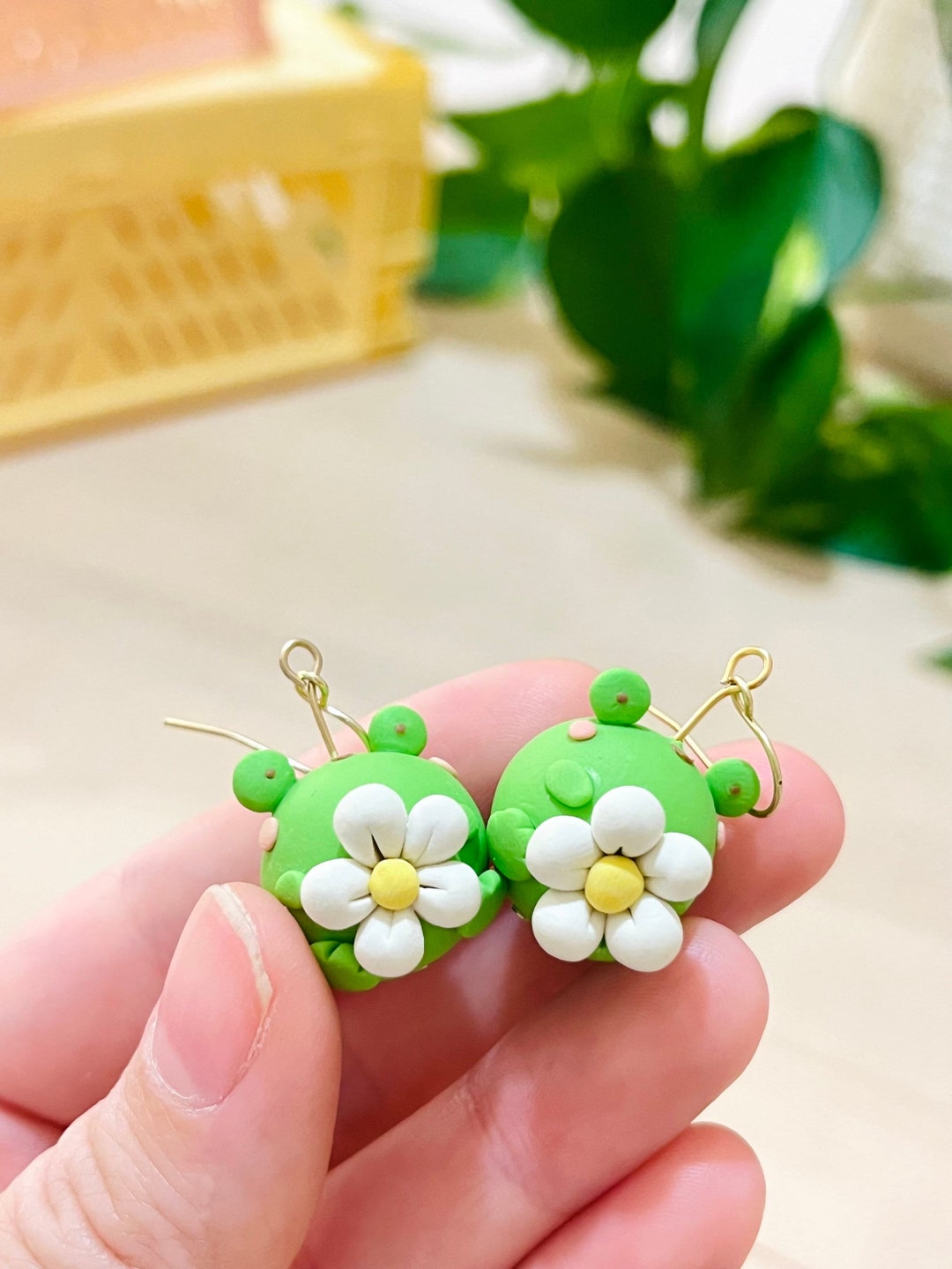 Handmade Froggy Polymerclay Statement Earrings, Frog, 14k Gold Plated ...