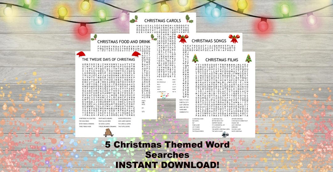 5 Printable Christmas Word Searches - Carols, Food, Films, Songs ...