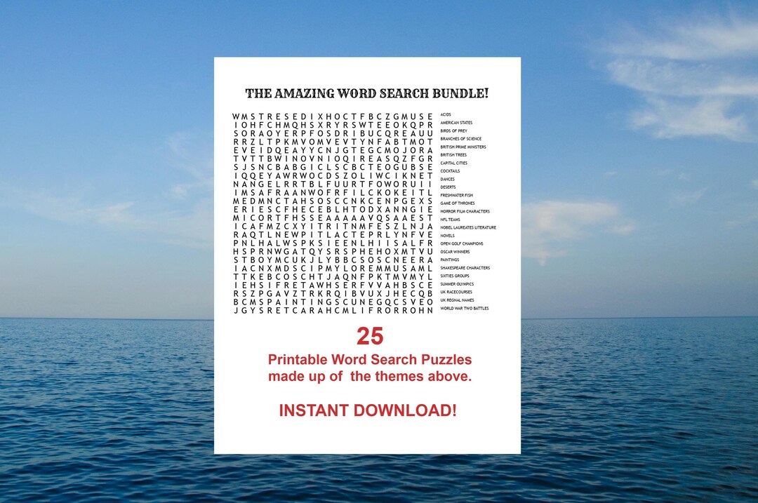 A Set of 25 AMAZING Printable Word Searches Themes Include History ...