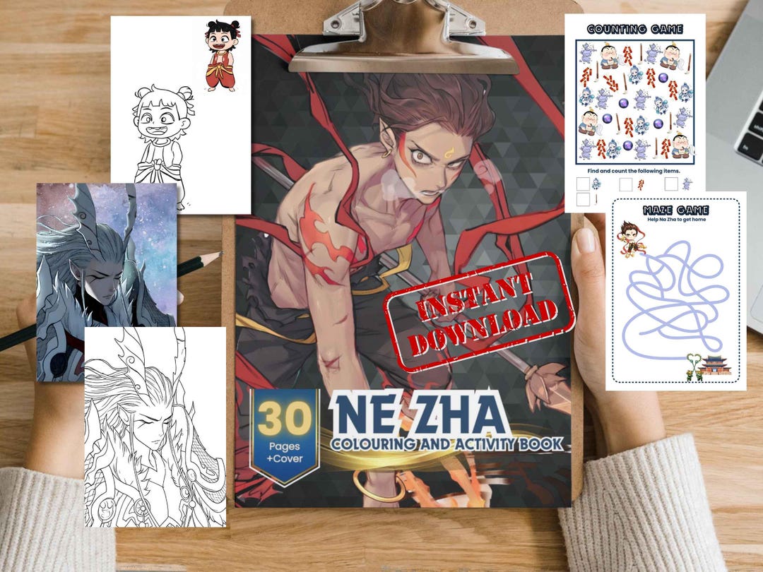 Ne Zha 2 Coloring & Activity Book – 30 Pages, Dark and Light Outlines ...