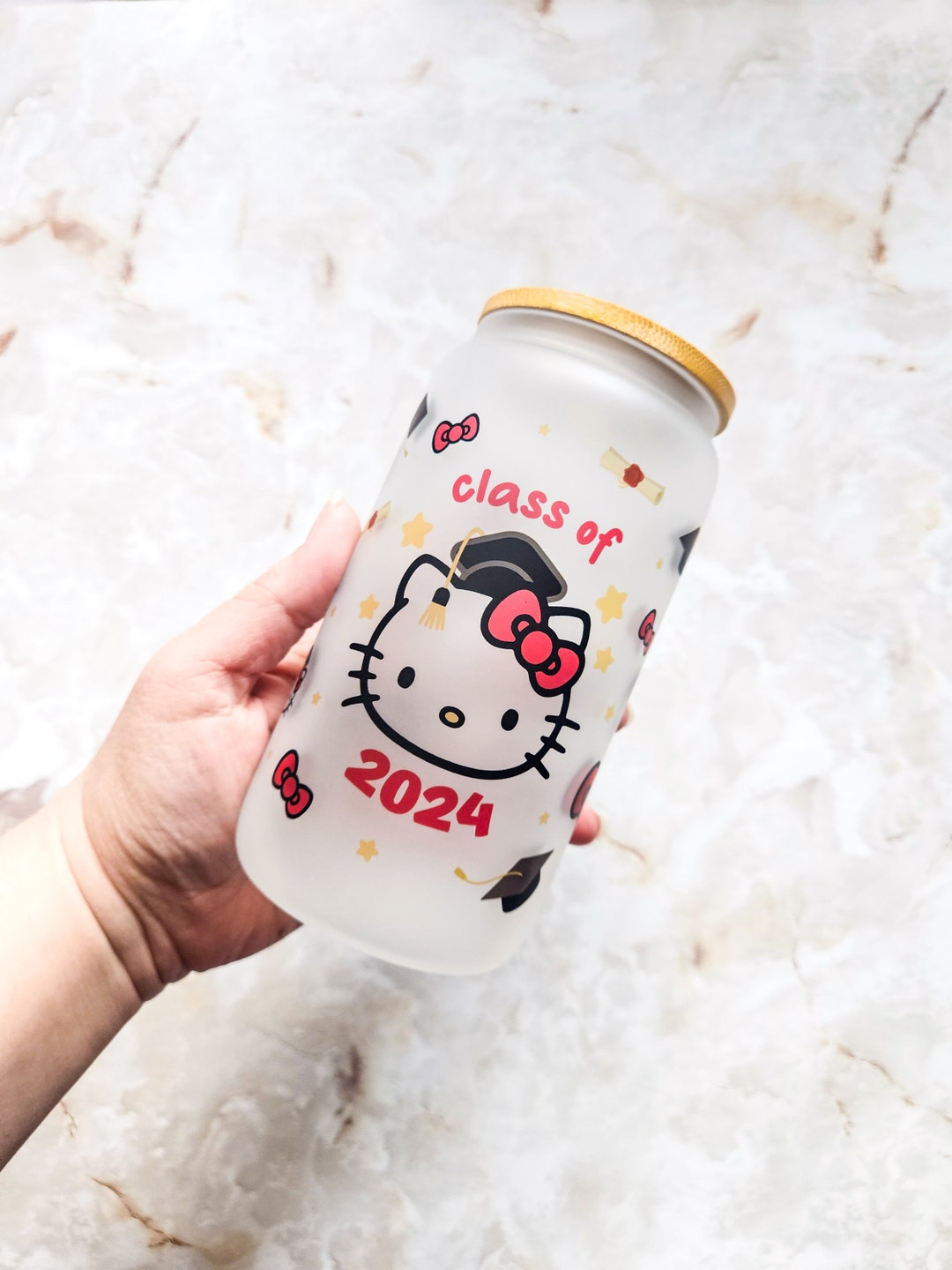 Hello Kitty Graduation Class of 2024 Glass Can 16oz Libbey Cute Kawaii ...