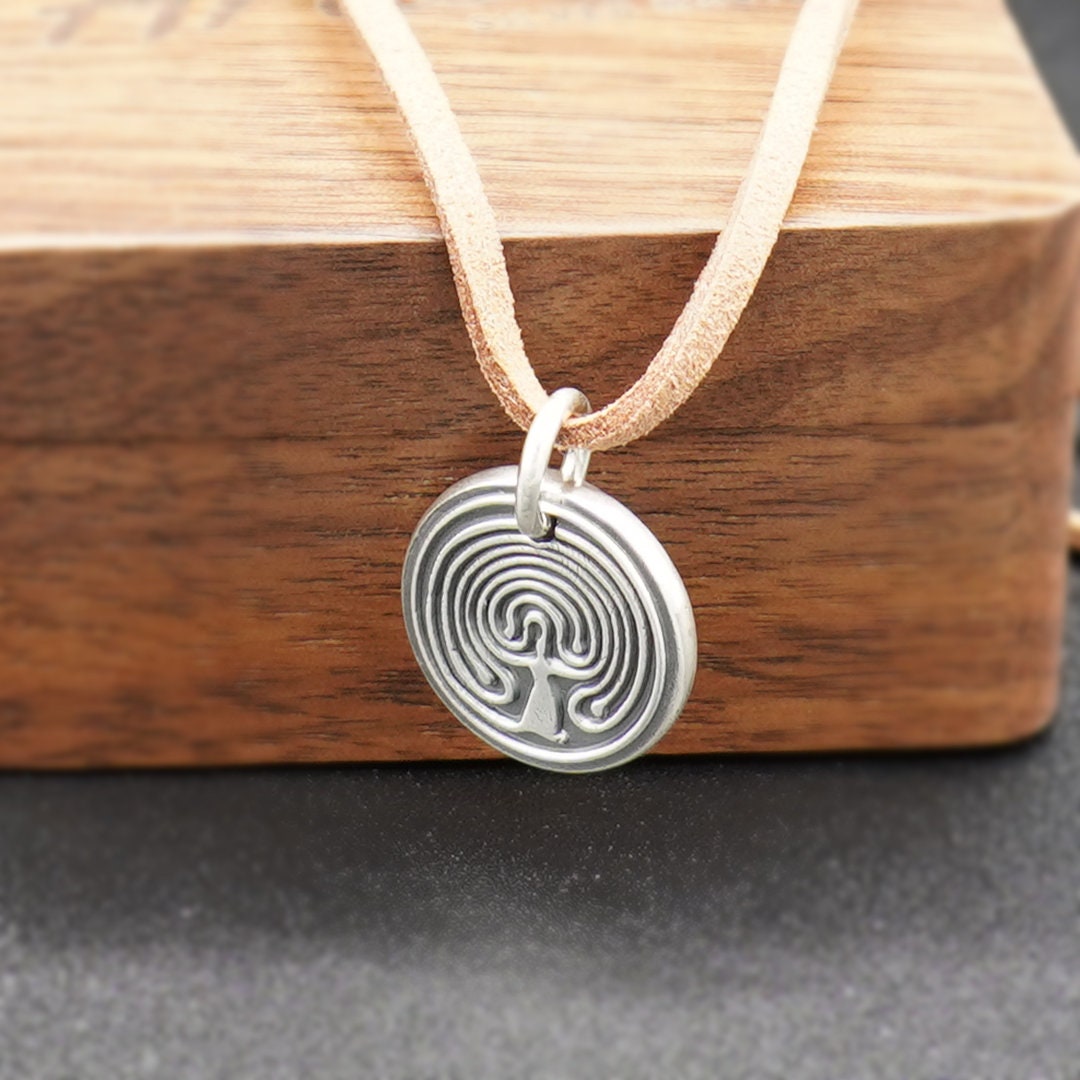 Silver Labyrinth Necklace, Circular Knossos Maze Pendant, Minotaur Maze ...