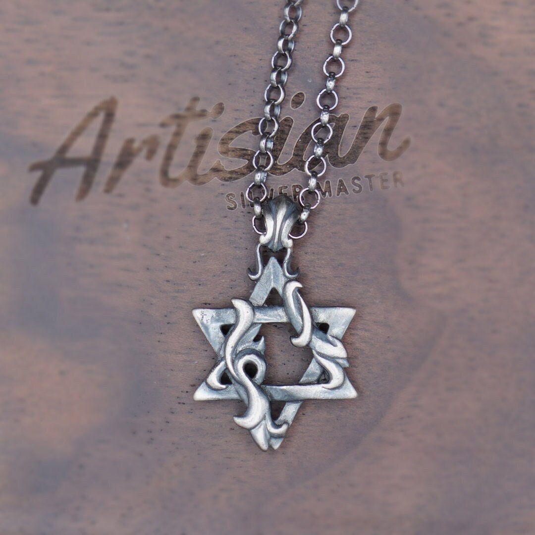 Oxidized Sterling Silver Star of David Pendant Necklace, Handmade ...