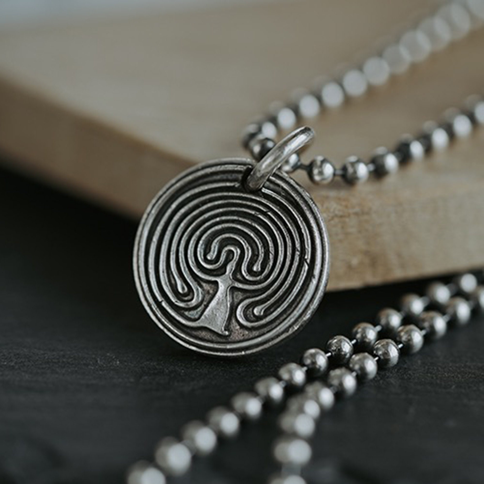 Silver Labyrinth Necklace Circular Knossos Maze Pendant - Etsy