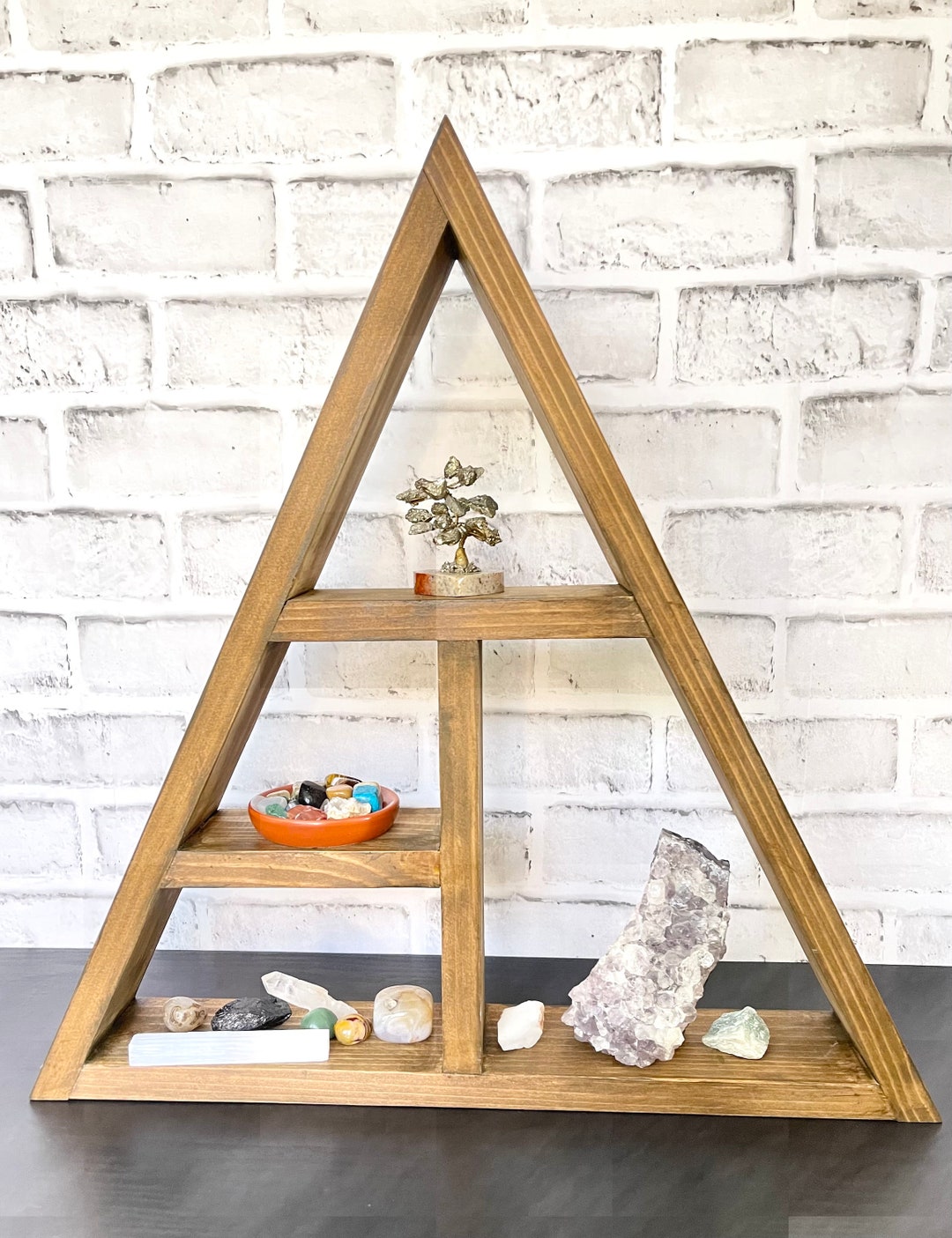 Wooden Triangle Shelf/ / Geometric Shelf/ Custom Made Shelf/ Crystal ...