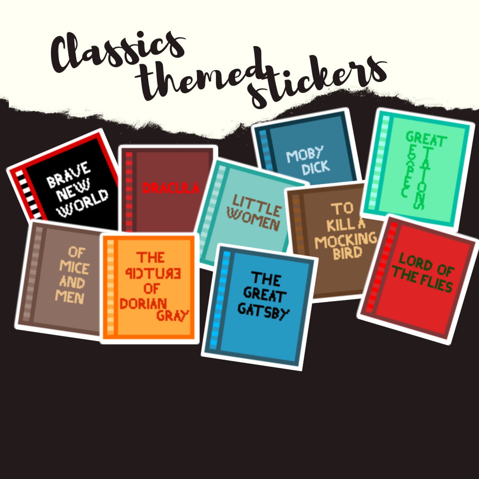 PRINTABLE Classic Books Themed Pixel Style Stickers 20 - Etsy