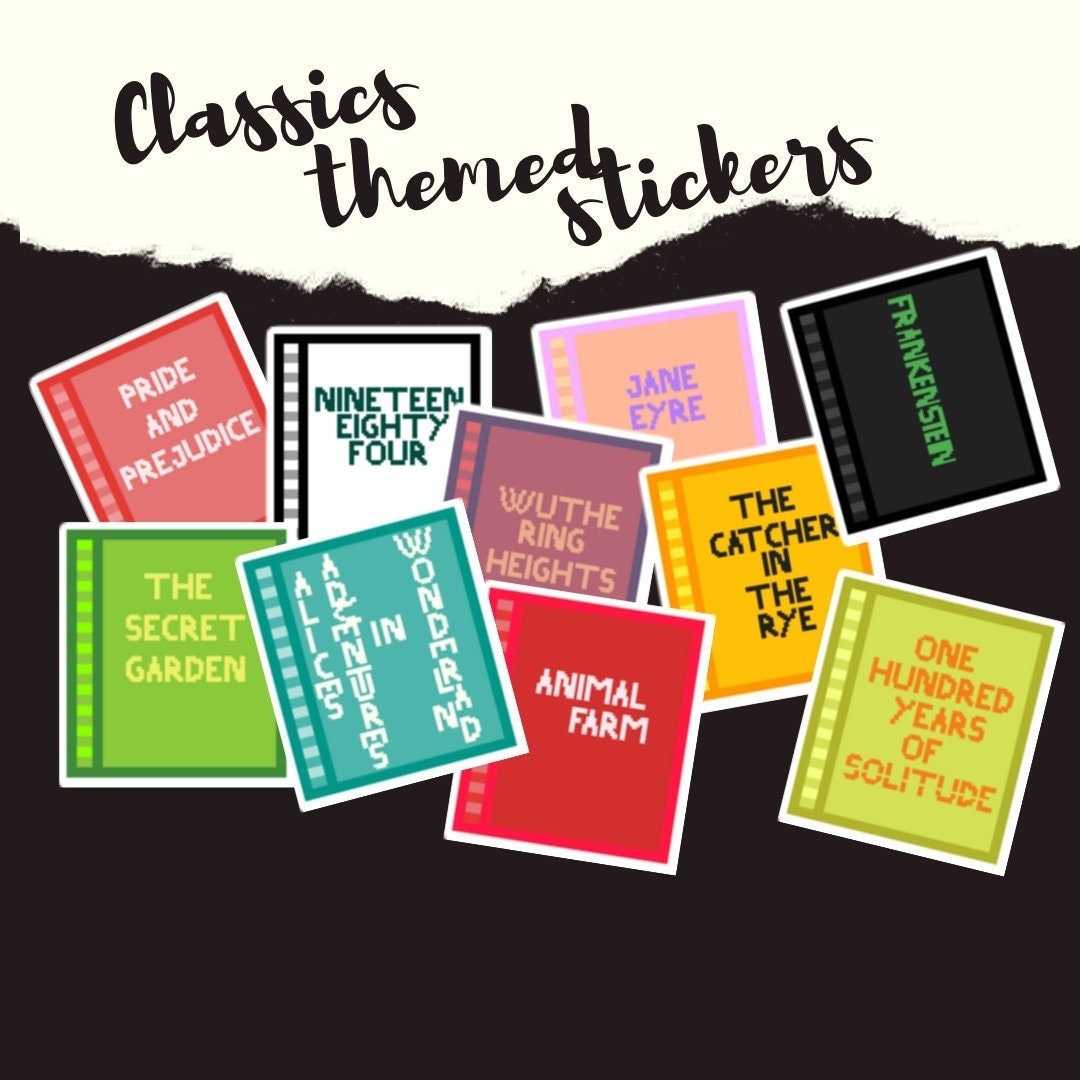 PRINTABLE Classic Books Themed Pixel Style Stickers - 20 Stickers Pack ...
