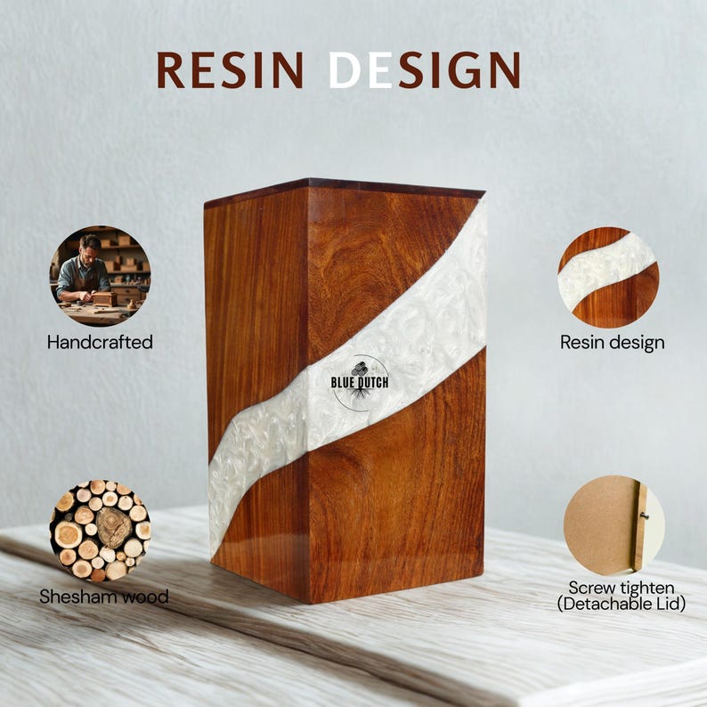 Handmade Rosewood & White Pearly Resin Urn Box: Custom Engraving, Sizes ...
