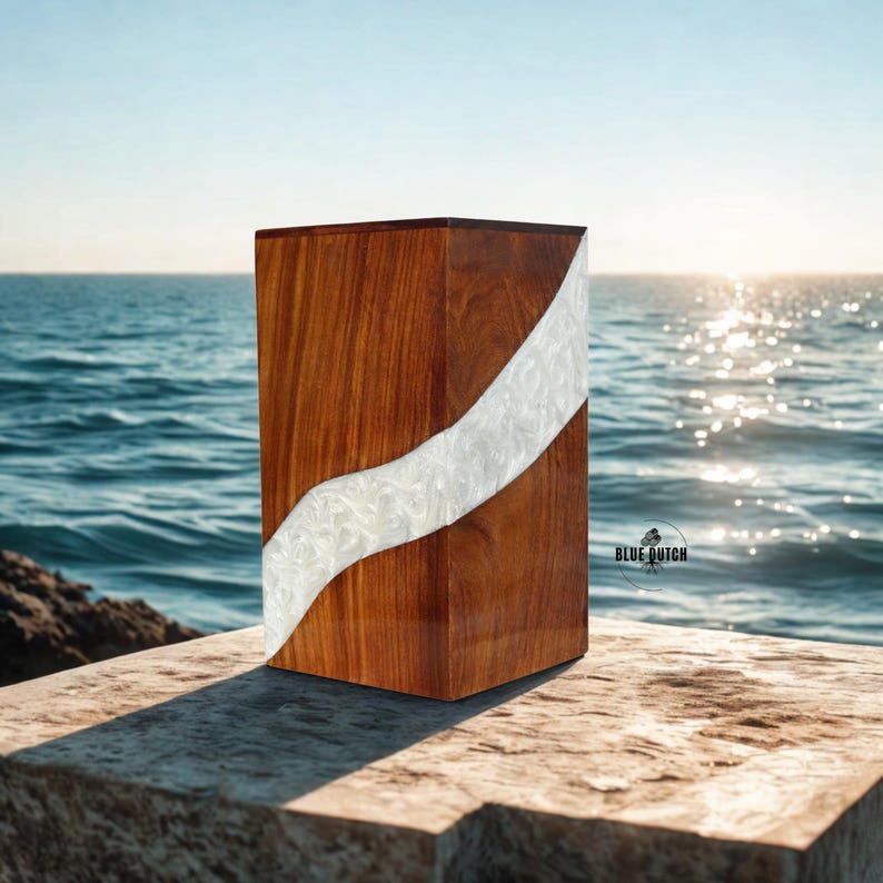 Handmade Rosewood & White Pearly Resin Urn Box: Custom Engraving, Sizes ...