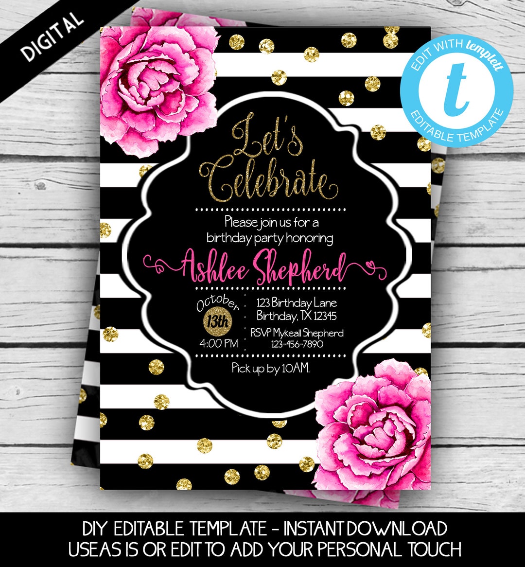 EDITABLE Peony Birthday Invitation - Etsy