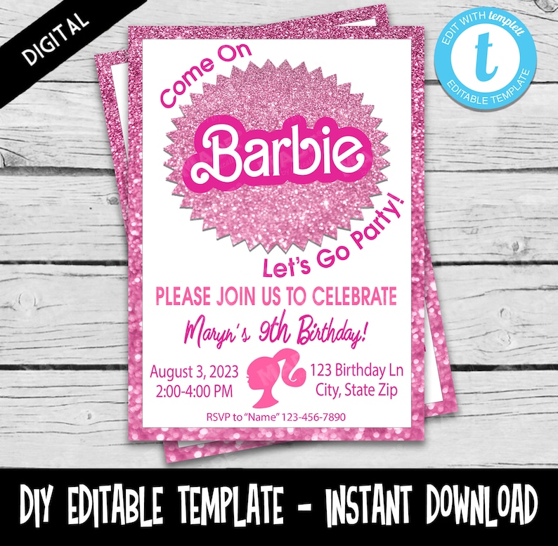 Editable BARBIE BIRTHDAY INVITATION - Come on Barbie Let's Go Party ...