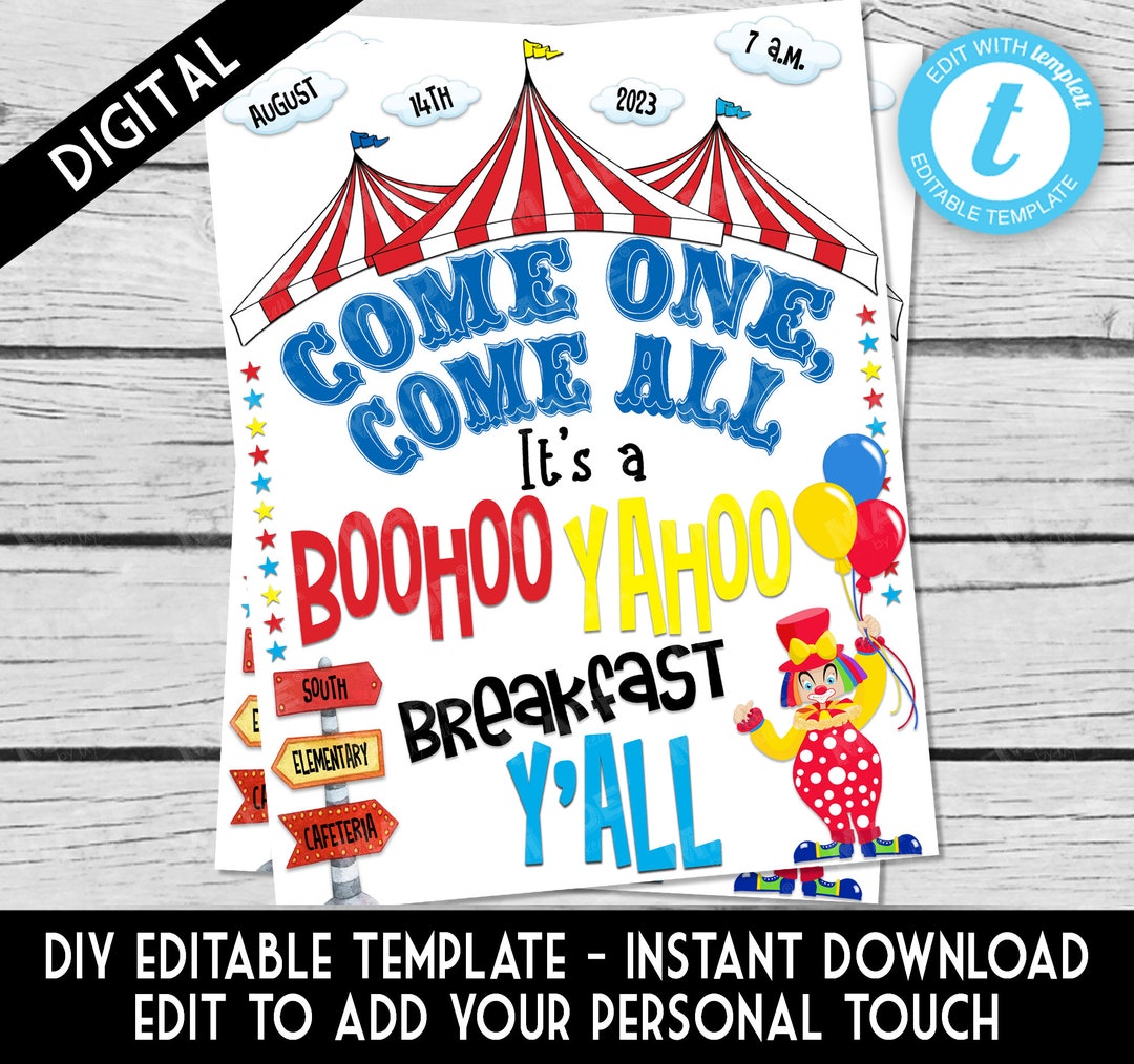 Editable CIRCUS/CARNIVAL Boohoo Yahoo Back to School Sign ...