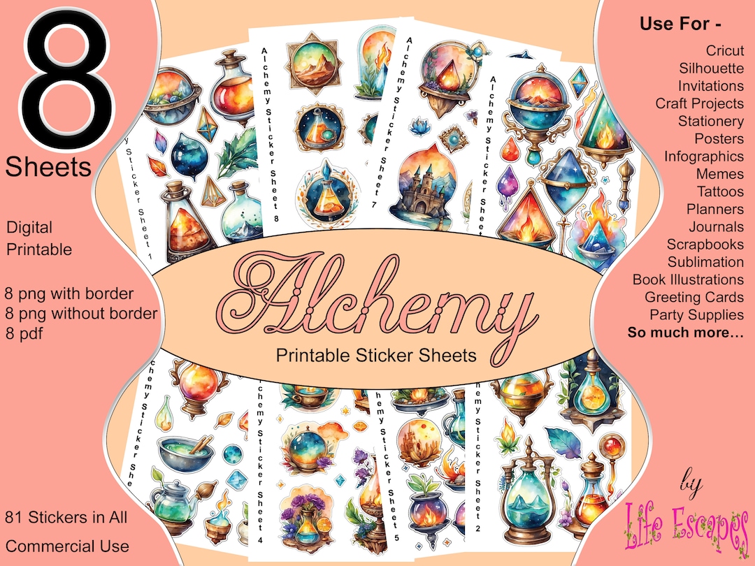 Alchemy Art Sticker Sheets, Digital Printable, Craft Supplies ...